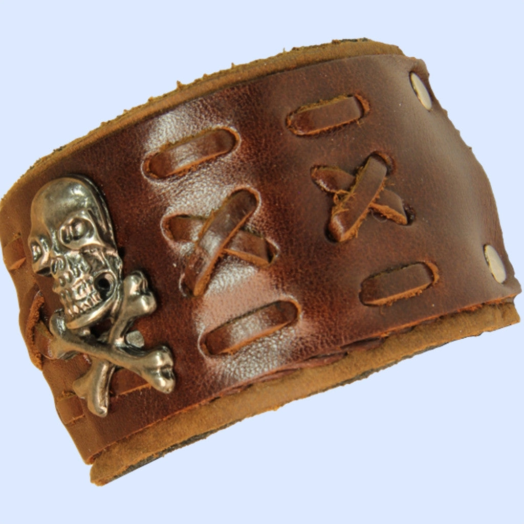Leather Pirate Skull and Crossbones Cuff – Costumes and Collectibles